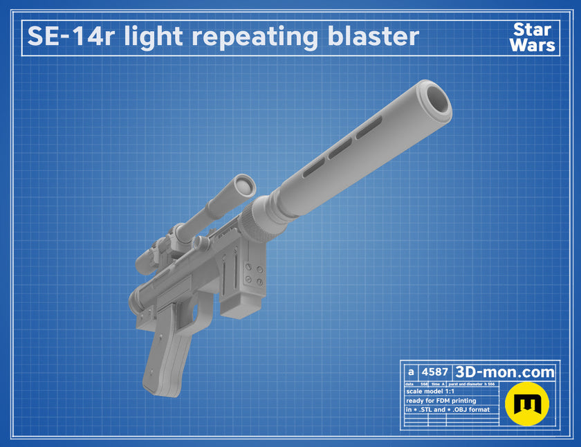SE-14r Blaster Pistol STL | 3D Printable Prop Weapon | 3Demon