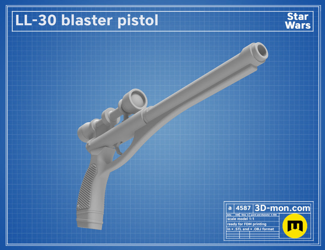 LL-30 Cad Bane Blaster STL | 3D Printable Prop Weapon | 3Demon