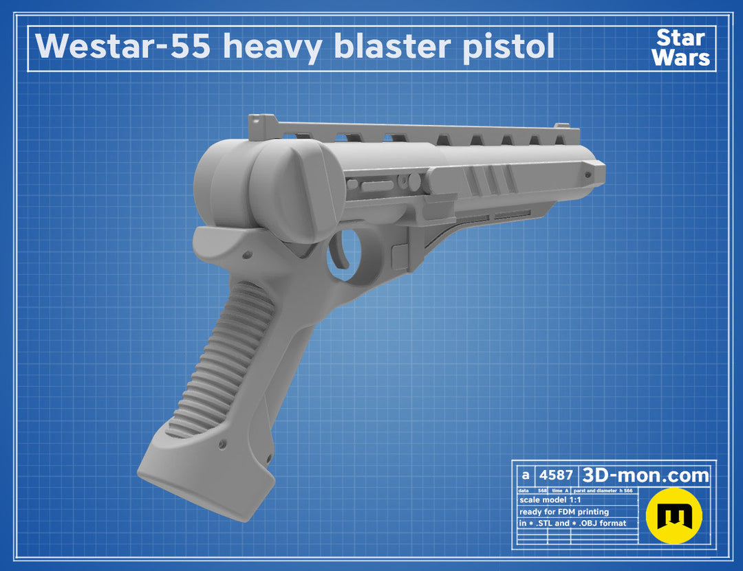Westar-55 Heavy Blaster Pistol STL | 3D Print | 3Demon