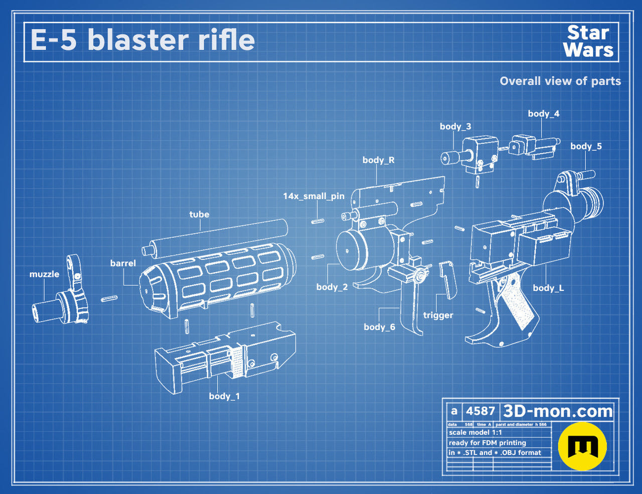 E-5 Blaster Rifle STL | 3D Printable Prop Weapon | 3Demon