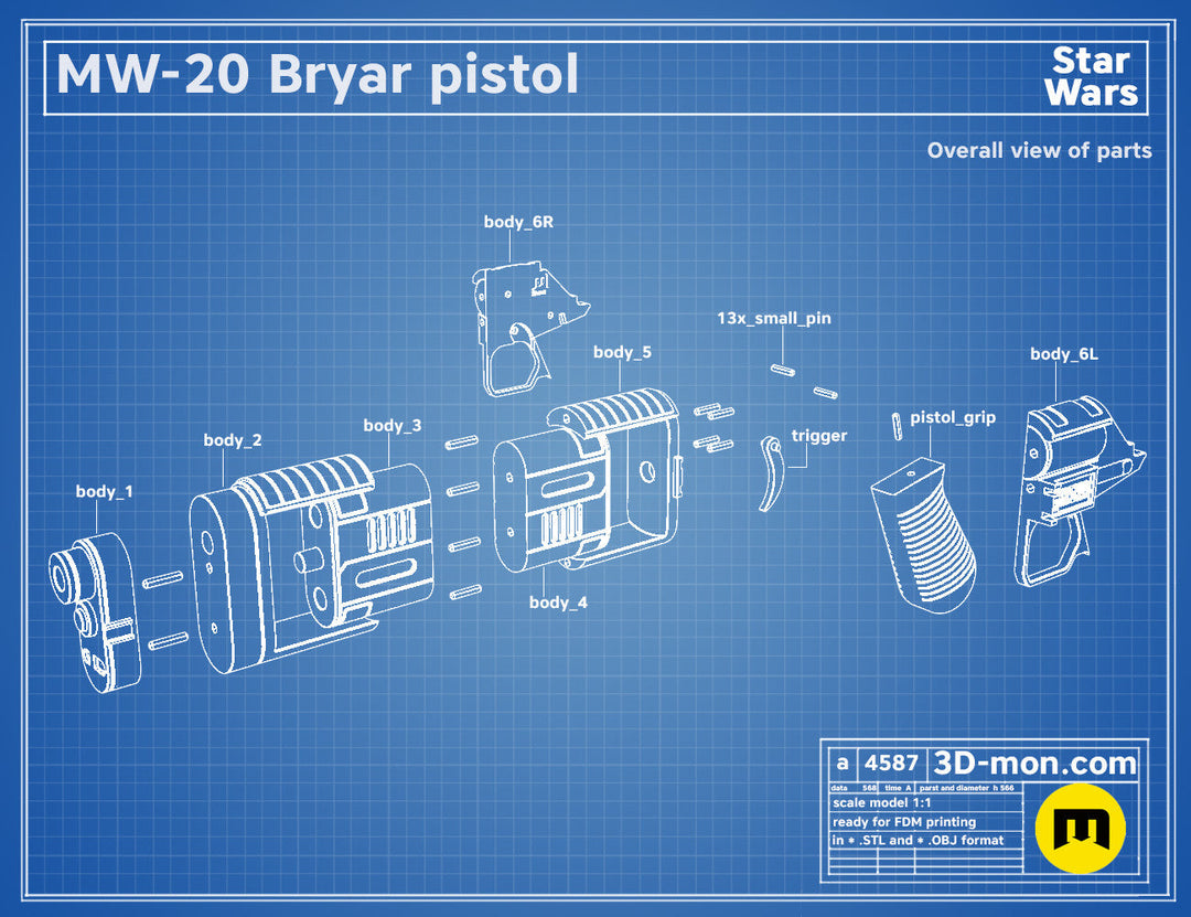 MW-20 Bryar Pistol STL | 3D Printable Prop Weapon | 3Demon