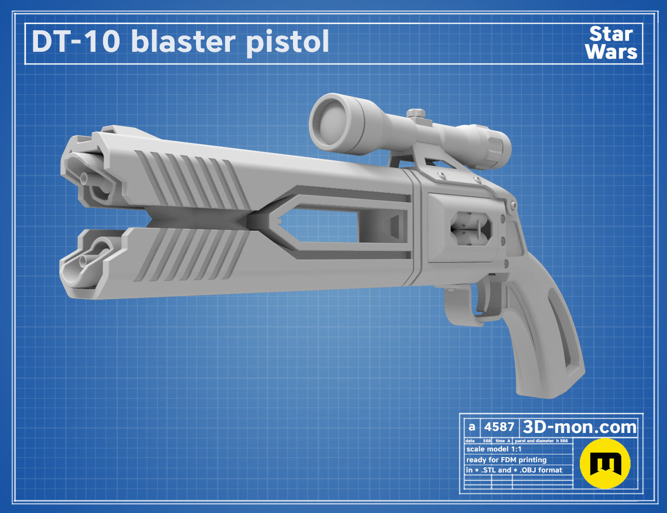 DT-10 Heavy Blaster Pistol STL | 3D Print | 3Demon